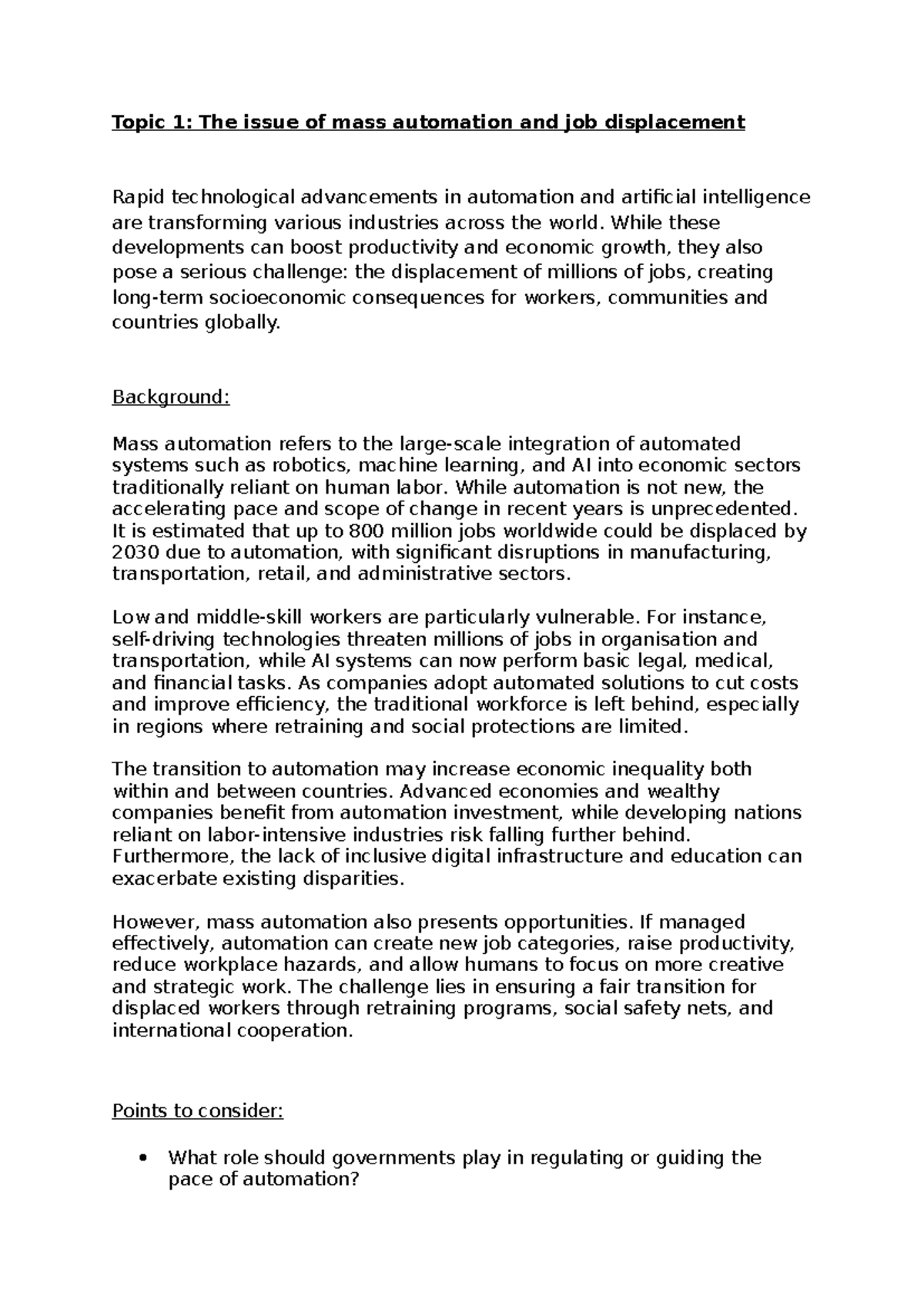 Future Issues 1: Mass Automation & Job Displacement Challenges - Studocu