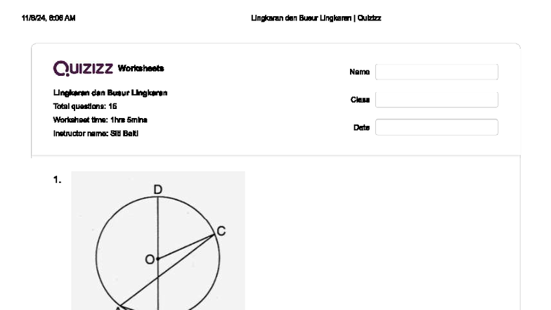 Lingkaran dan Busur Lingkaran I Quizizz Worksheet - Studocu