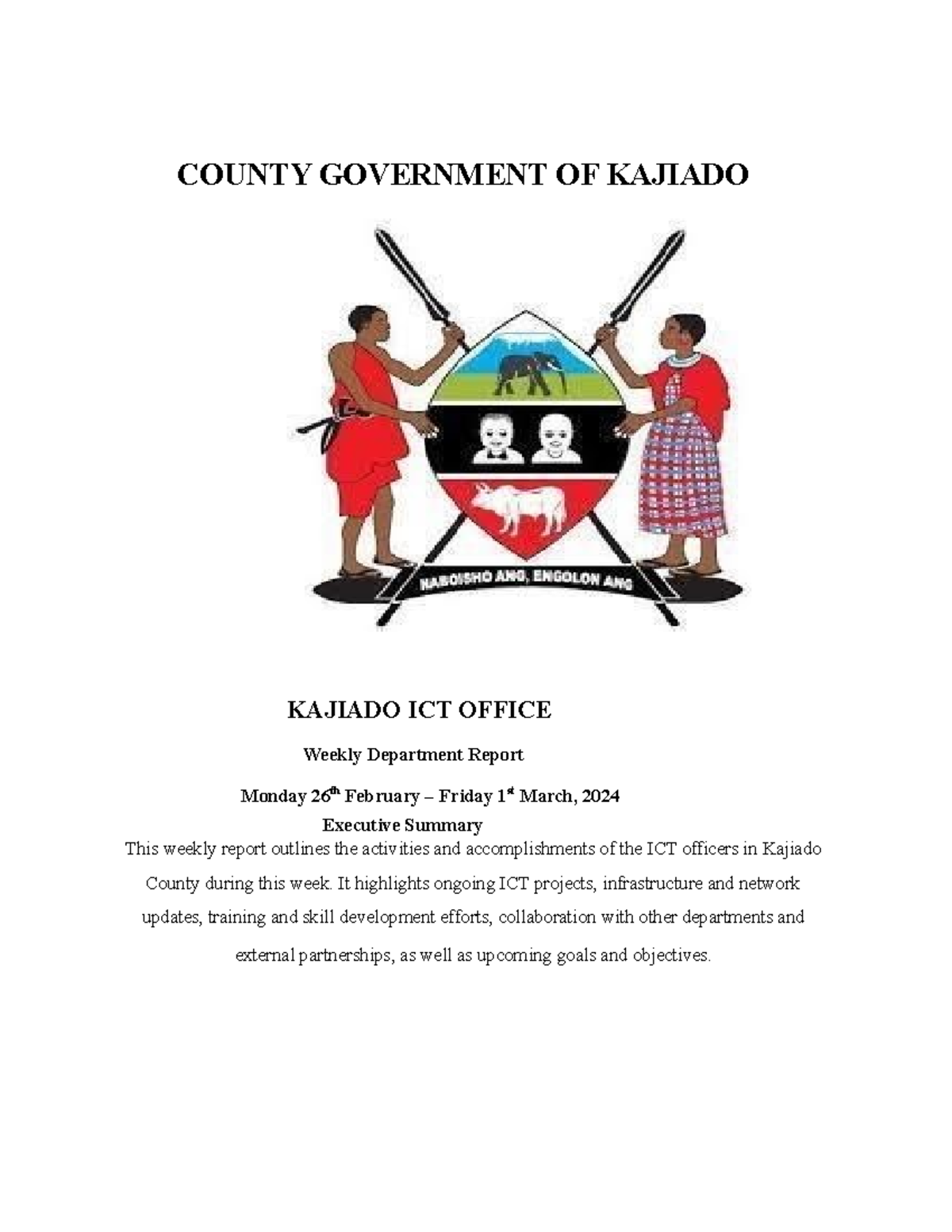 Kajiado County ICT Office Weekly Report (26 Feb - 1 Mar 2024) - Studocu