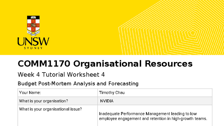 COMM1170 Week 4 Tutorial: Budget Analysis & Forecasting for NVIDIA ...