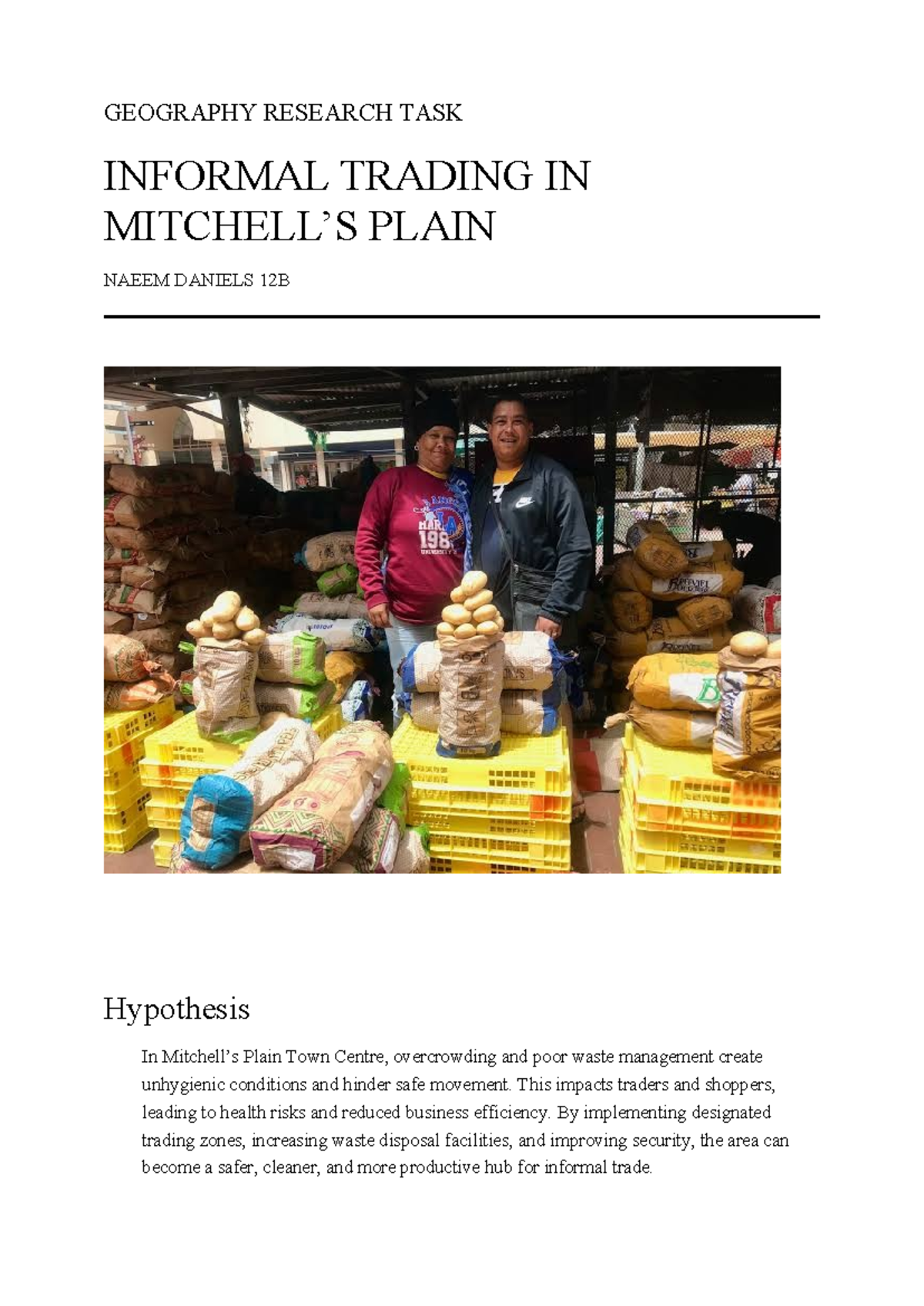 GEOG 12B Research Task: Challenges of Informal Trading in Plain - Studocu