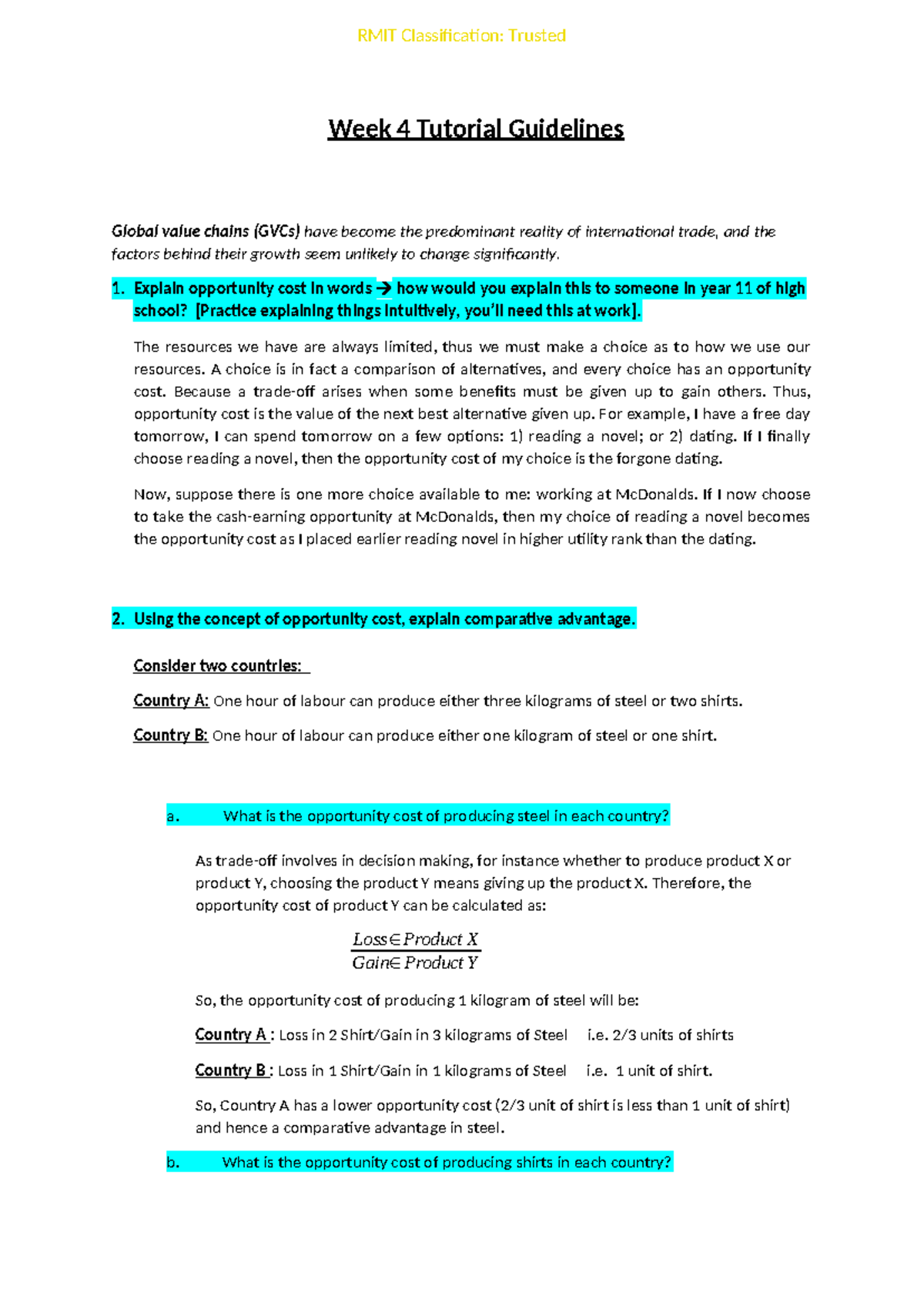 Tutorial 4 Guidelines & Solutions - Week 4 Tutorial Guidelines Global value chains (GVCs) have ...