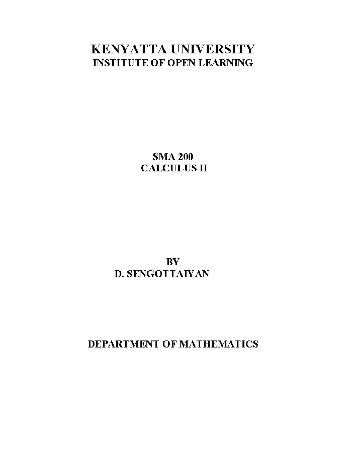 Calculus II - KENYATTA UNIVERSITY INSTITUTE OF OPEN LEARNING SMA 200 ...