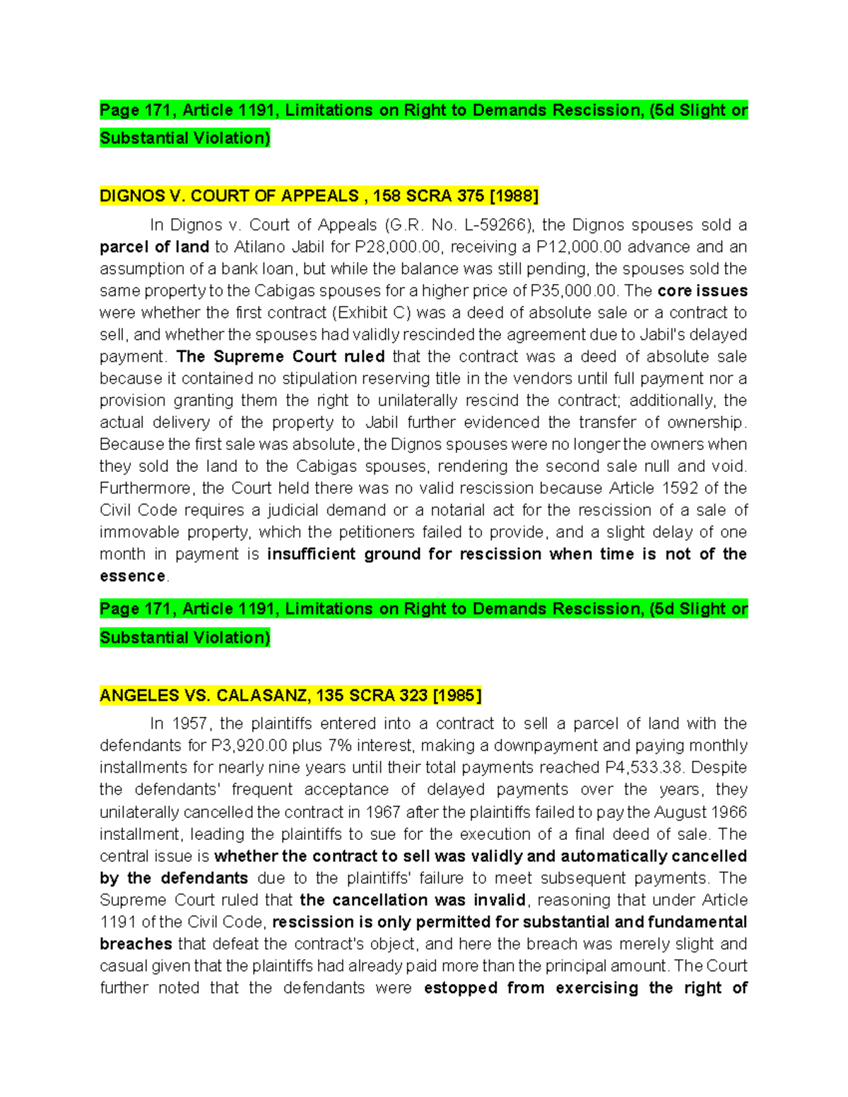 Article 1191: Limitations on Right to Demands Rescission (Cases ...