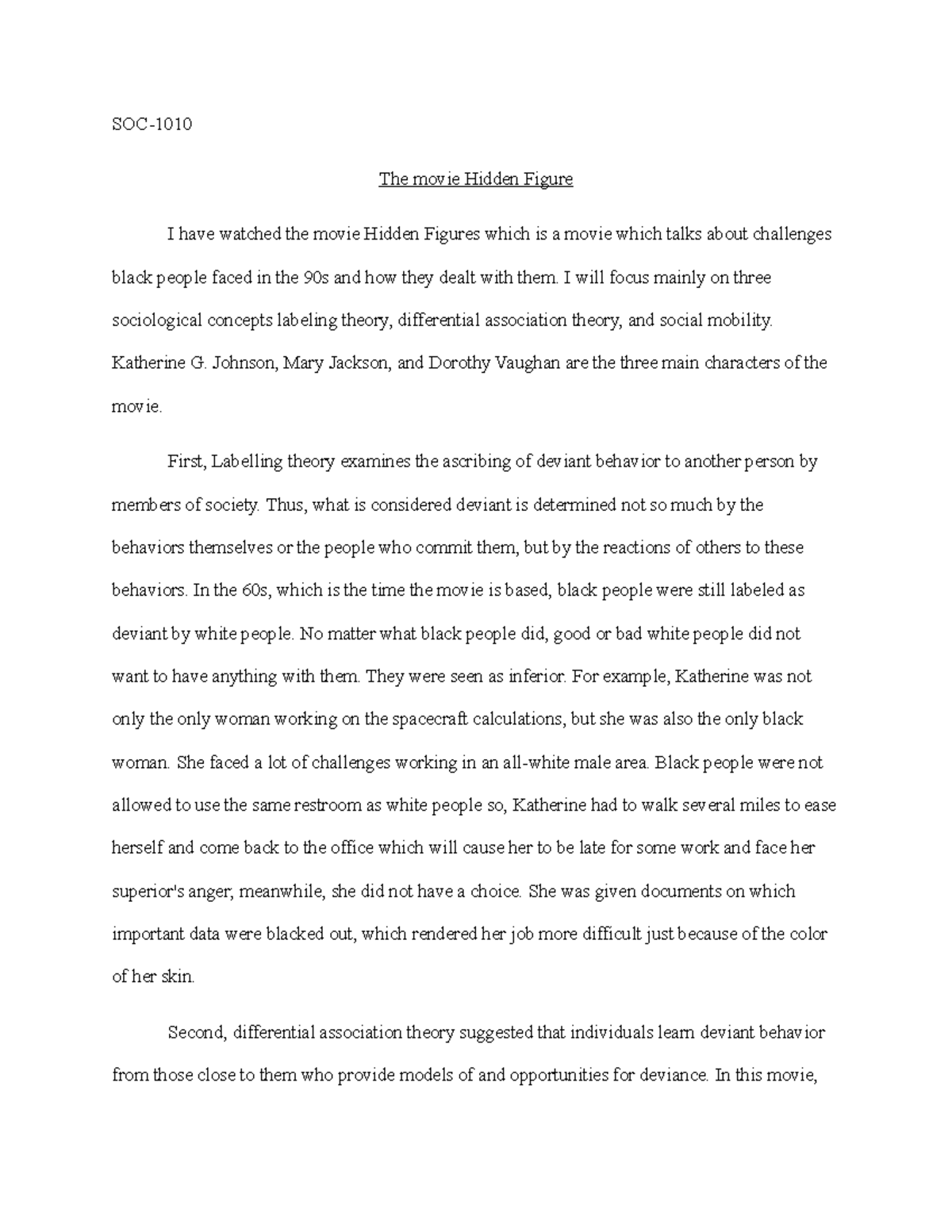 SOC- Hidden Figures: Analyzing Sociological Concepts of Race and ...