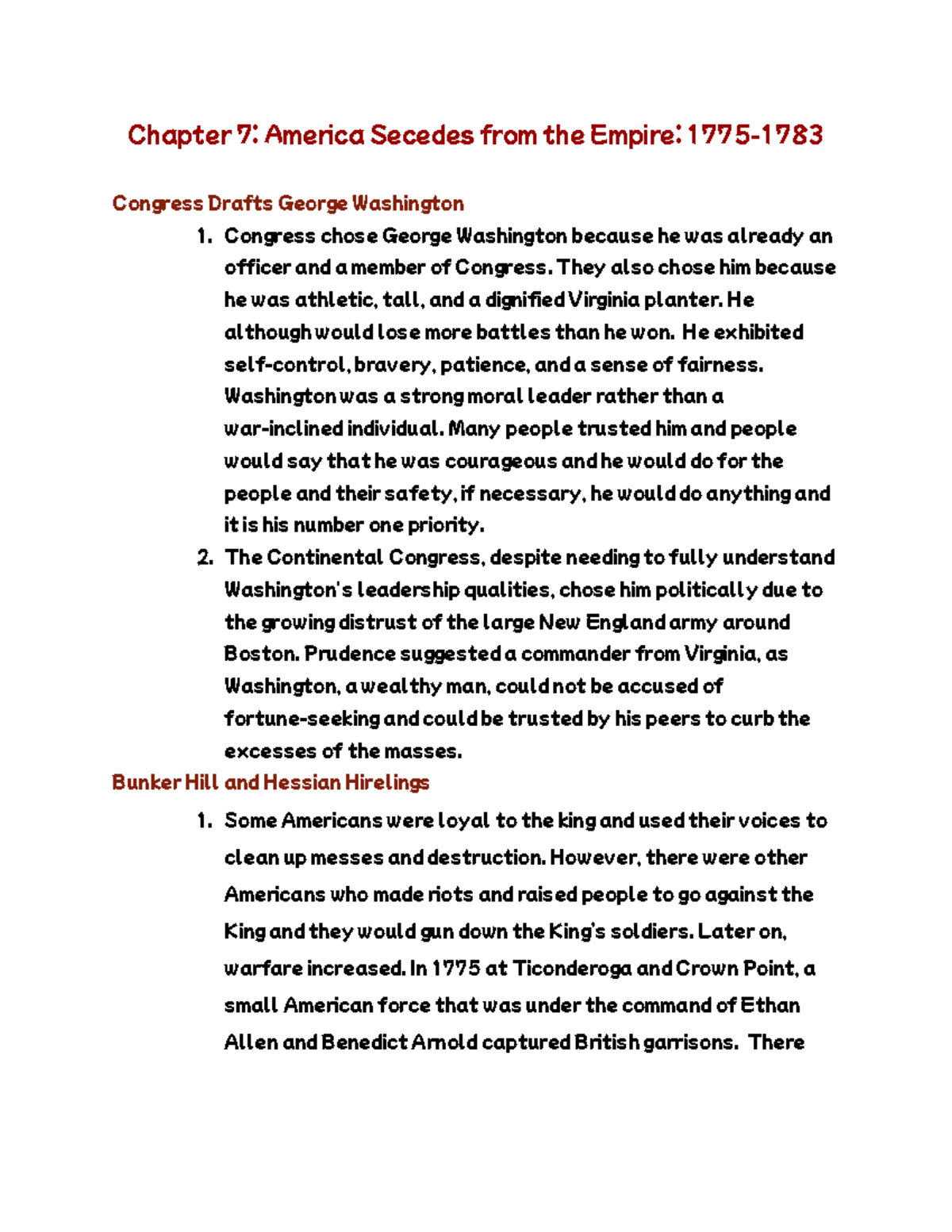 Chapter 7 Notes - Chapter 7: America Secedes from the Empire: 1775 ...