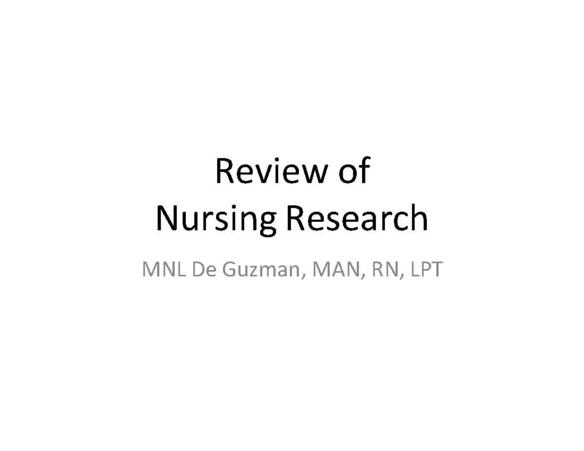 NRES- Review of Nursing Research: Key Concepts and Applications - Studocu