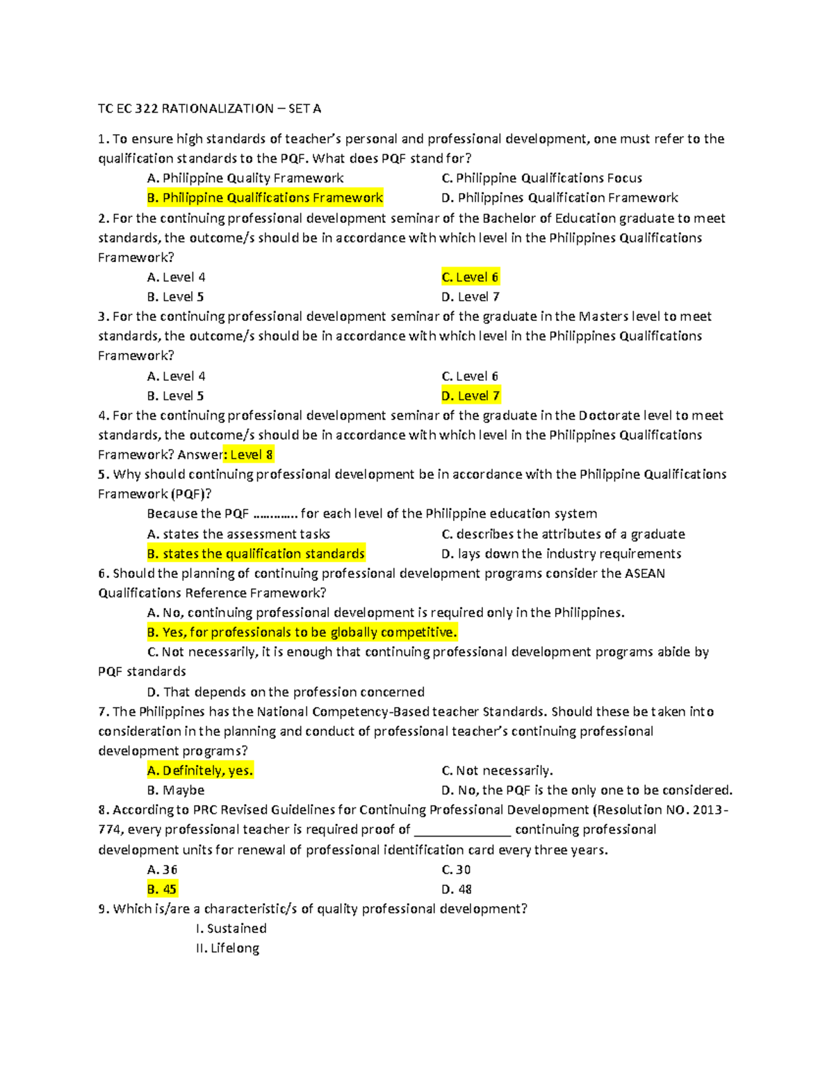 BEED PROFESSIONAL EDUCATION REVIEWER FOR 2021-2022: TC EC 322 ...