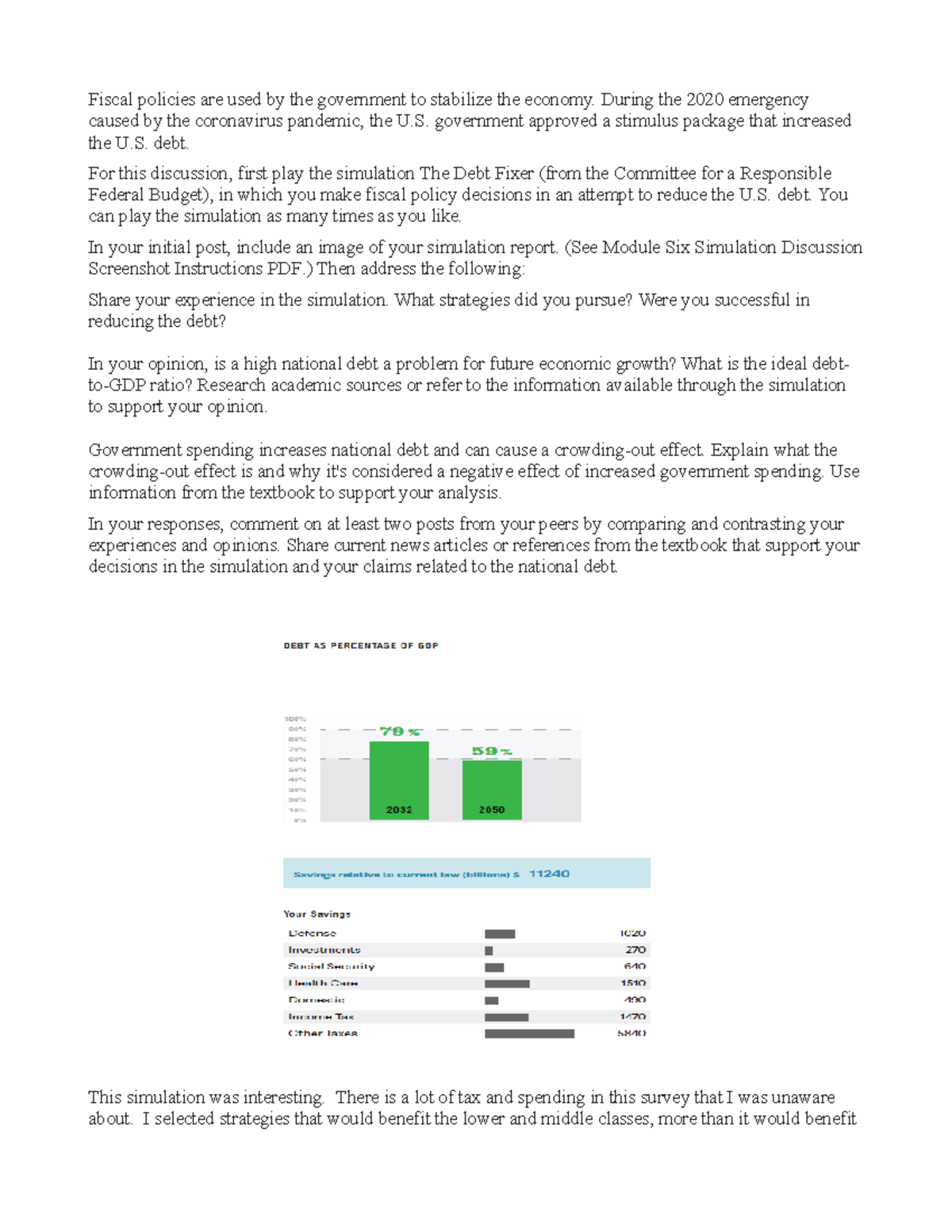 Macroeconomics Discussion 6 - Exploring Fiscal Policies and Debt ...