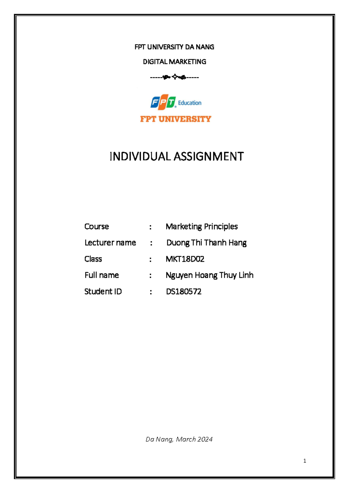 individual assignment about TOKYOLIFE - FPT UNIVERSITY DA NANG DIGITAL MARKETING - - INDIVIDUAL ...