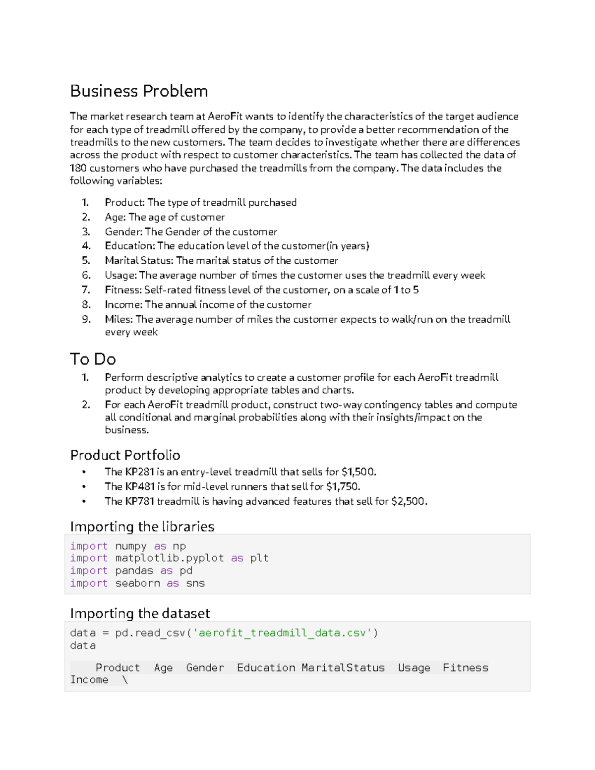 AeroFit Case Study-1: Analyzing Customer Profiles & Product Preferences - Studocu