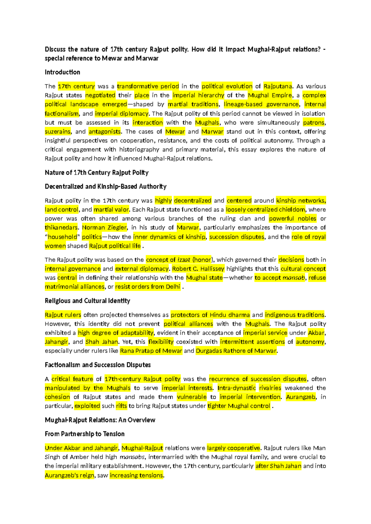 The Nature of 17th Century Rajput Polity: Impact on Mewar & Marwar ...