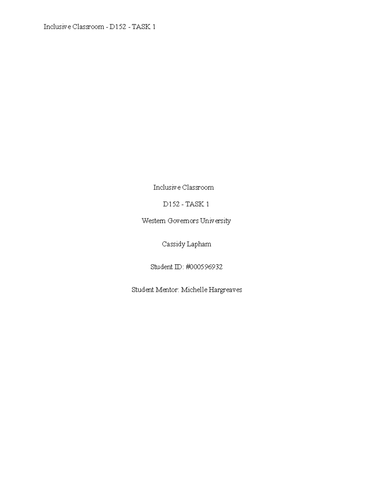 D152 - Task 1 - Specialized Instructional Strategies for Students - Studocu