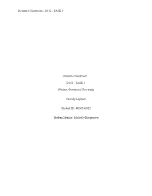D152 Task 1 - Passed - Amber Jeffries D152 Inclusive Classroom January ...
