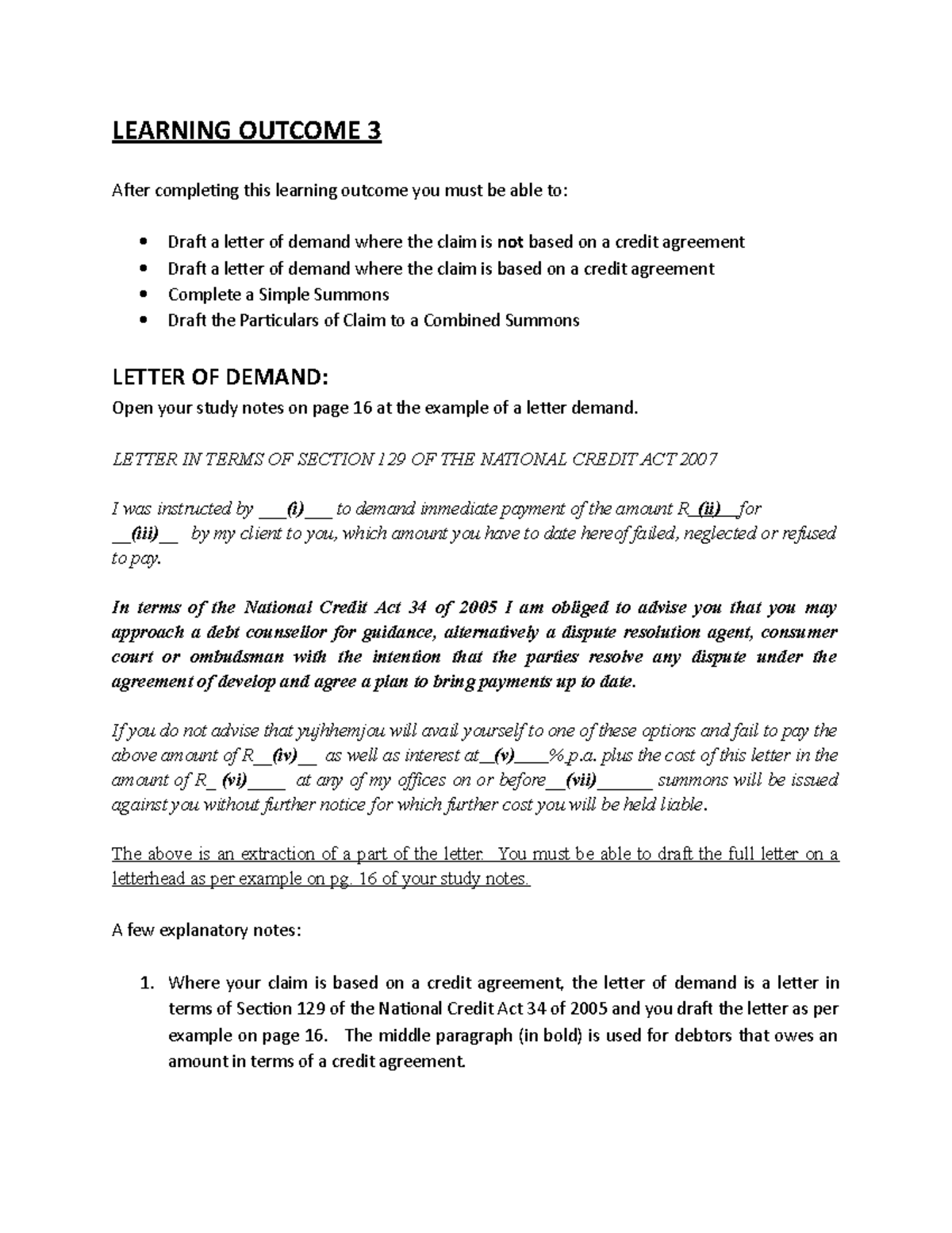 Letter of Demand, Simple & Combined Summons - Legal Drafting Guide ...