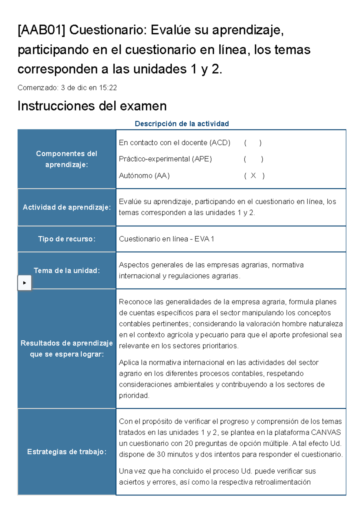 Examen [AAB01] Cuestionario Evalúe su aprendizaje, participando en el ...