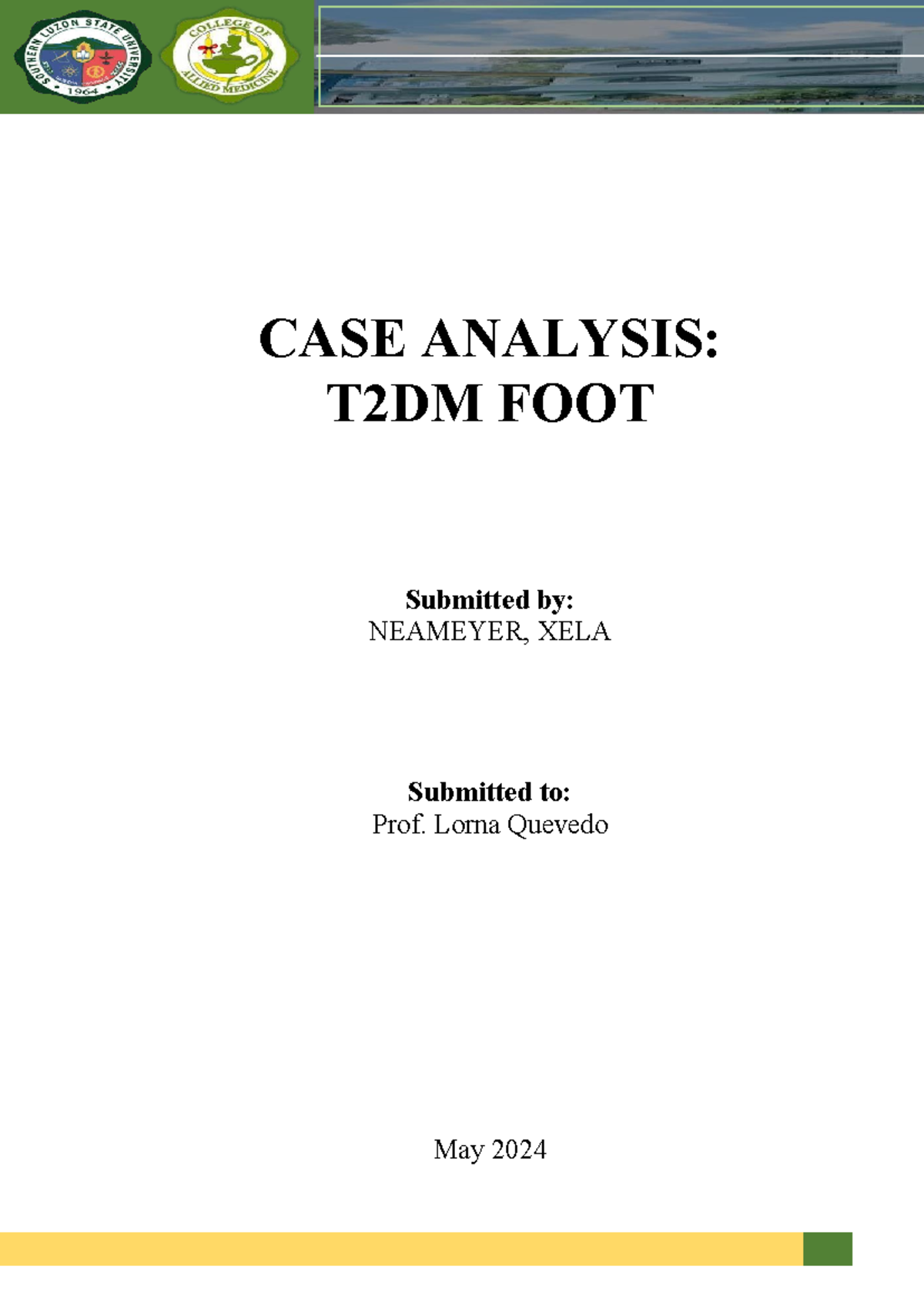 T2DM Foot Complications: BKA Case Study Analysis in RLE Context - Studocu
