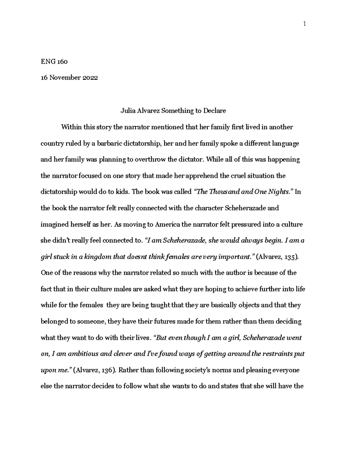 ENG 160 Essay Notes: Julia Alvarez's "Something to Declare" Analysis ...