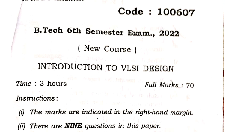 VLSI Design PYQ 2022 - B.Tech 6th Sem Exam Questions - Studocu