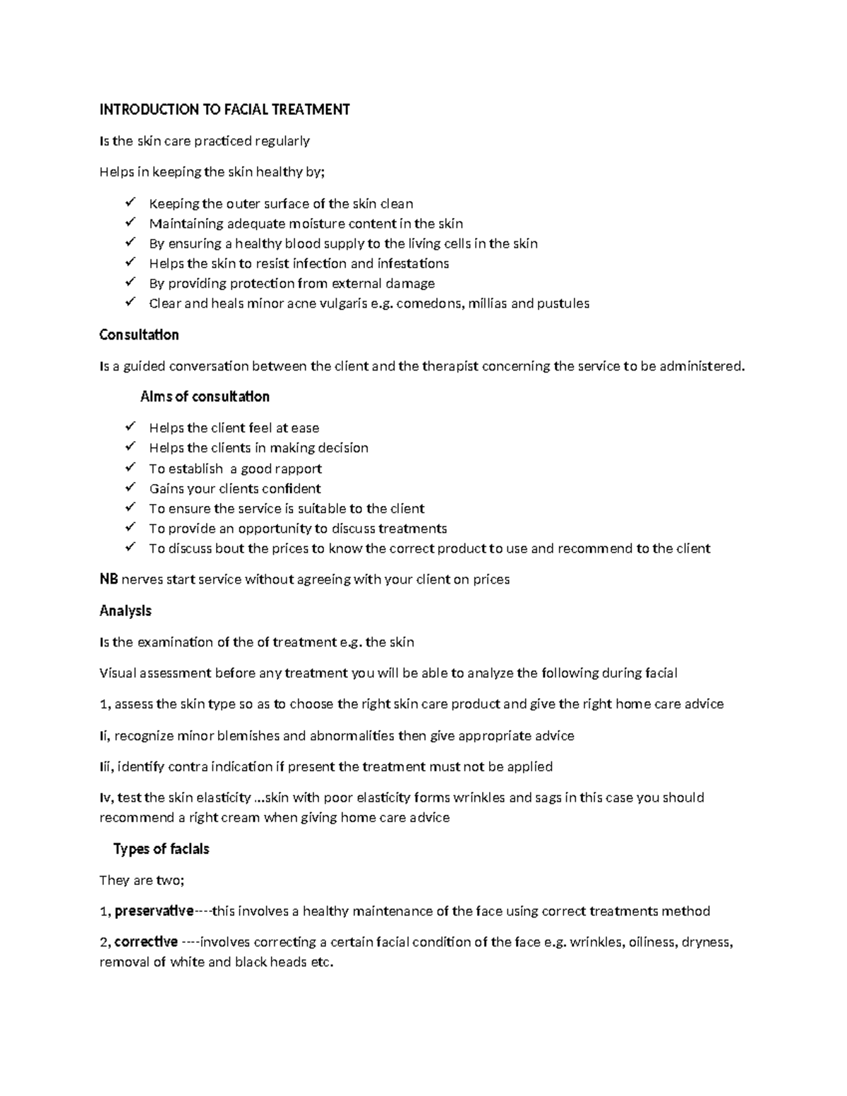 Facial Treatment Notes TR B2-1: Techniques & Procedures Overview - Studocu