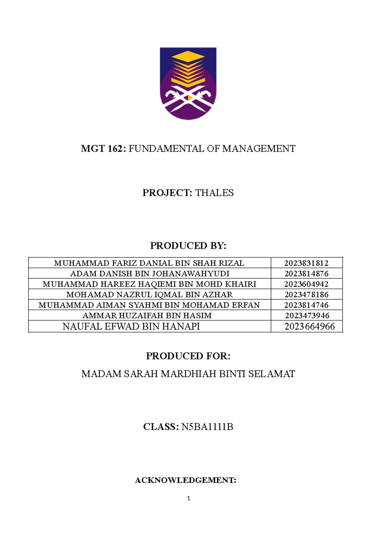 MGT 162: Project on Thales Hotel Management and Operations Analysis ...
