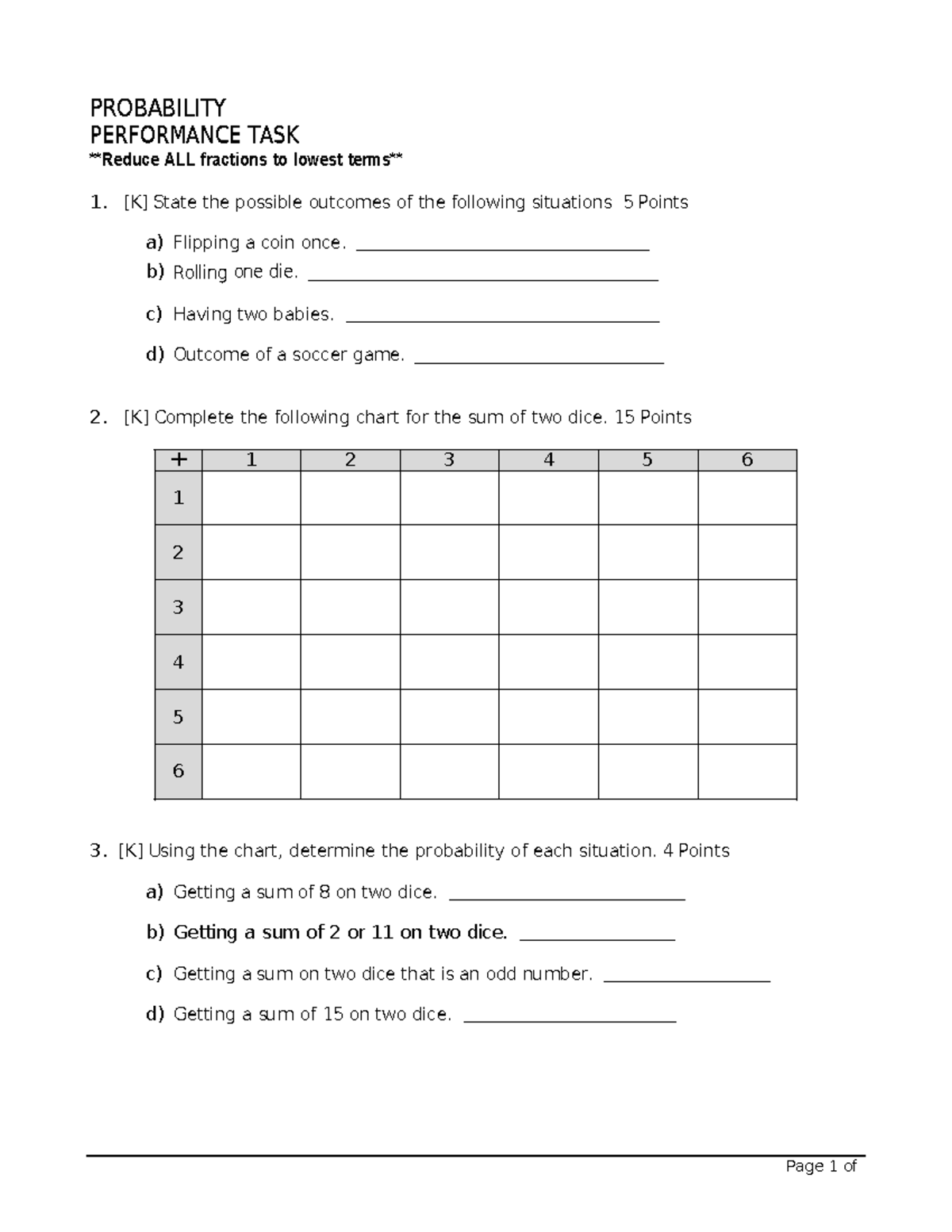 M10-Q3 Performance TASK # 2 - Page 1 of 3 PROBABILITY PERFORMANCE TASK ...