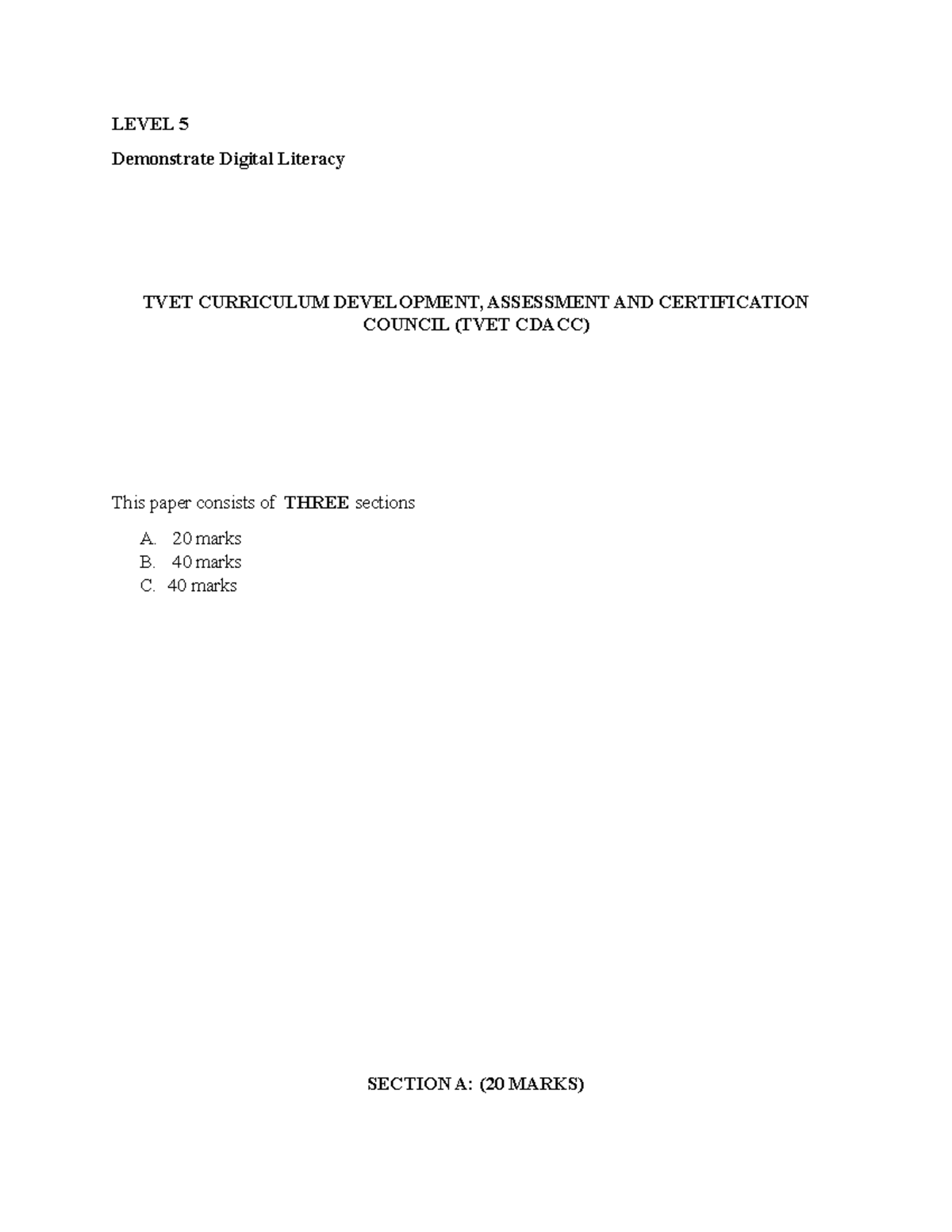 DL Level 5: Digital Literacy Assessment & Certification - 3 Sections ...
