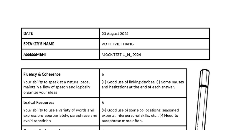 Mock Test 1 Self-Assessment - I4_2024 Speaking Skills Evaluation - Studocu