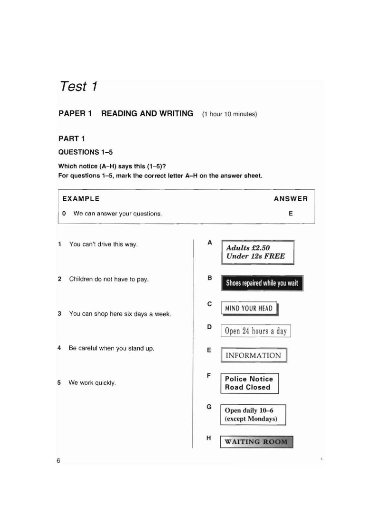 A2 - English Elementary Test 1 Reading & Writing Practice - Studocu