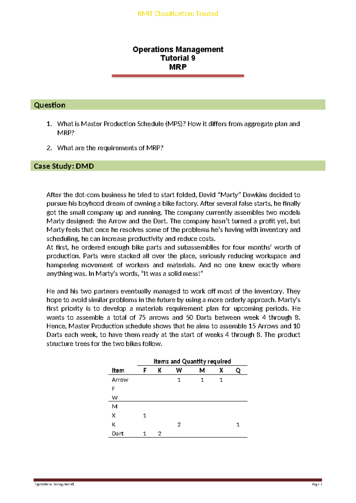 OMGT1039 Operations Management W9 - RMIT Classification: Trusted ...
