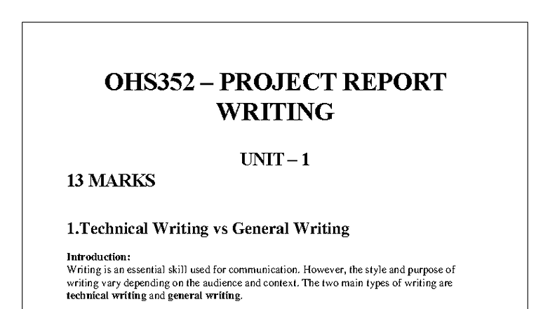 OHS352 PROJECT REPORT WRITING - Key Concepts and Summaries - Studocu