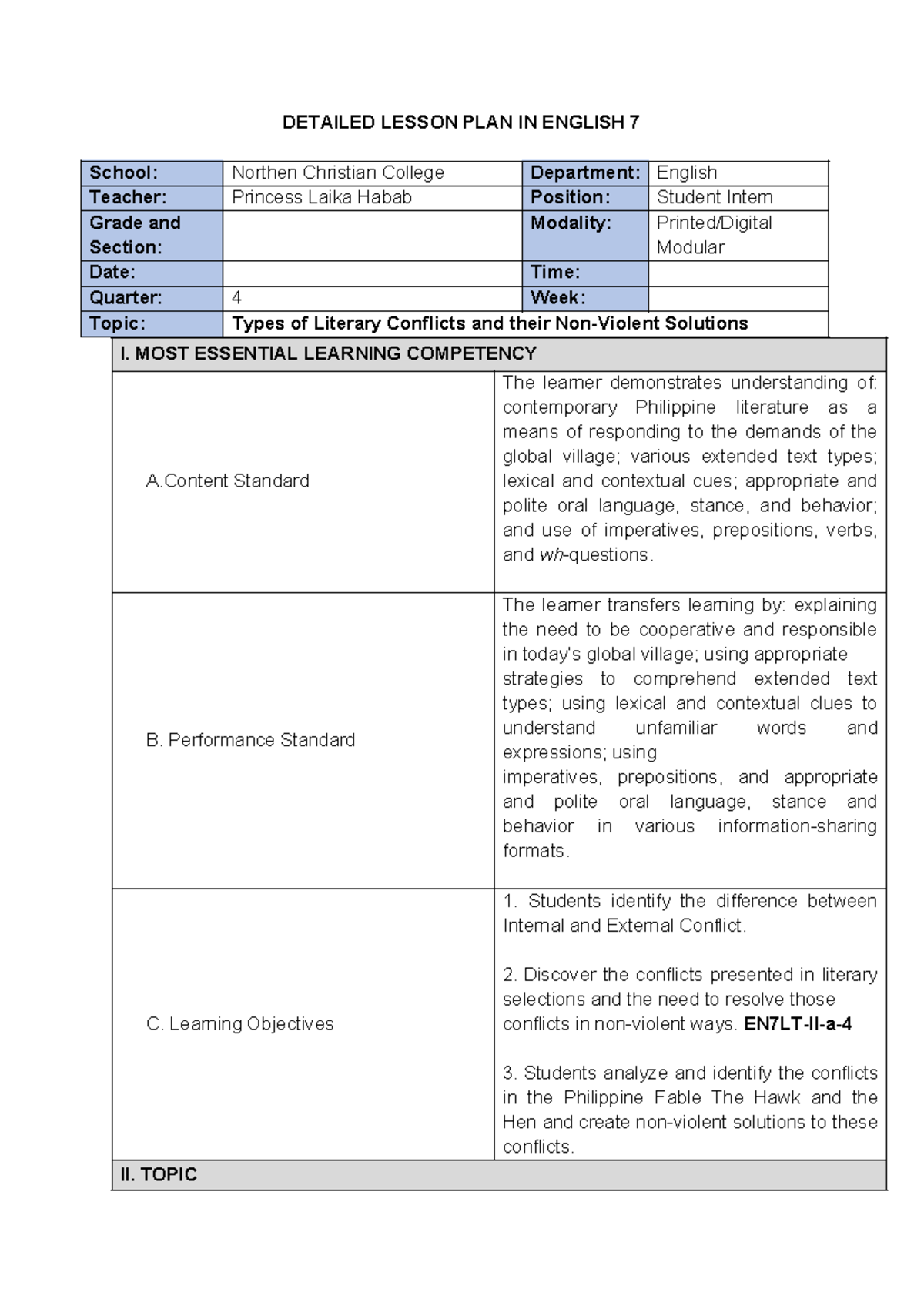 English 7 Final Exam: Literary Conflicts & Non-Violent Solutions - Studocu