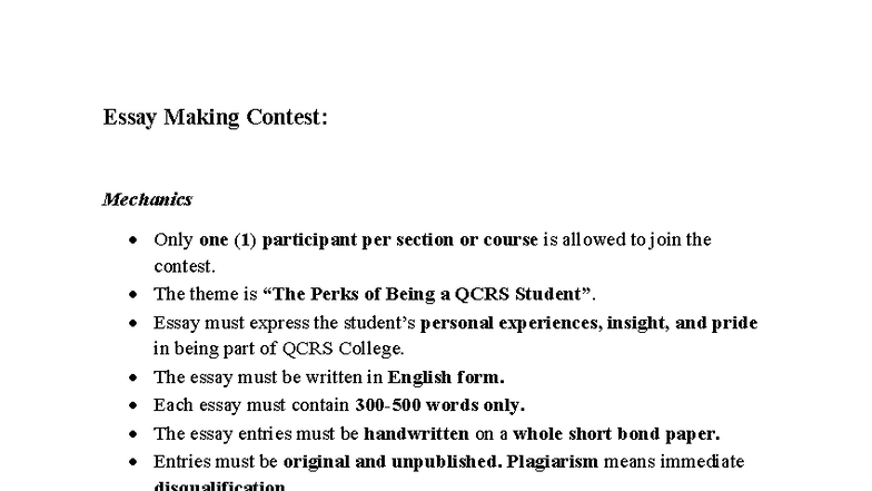QCRS Essay Contest: Mechanics & Guidelines for Participants - Studocu