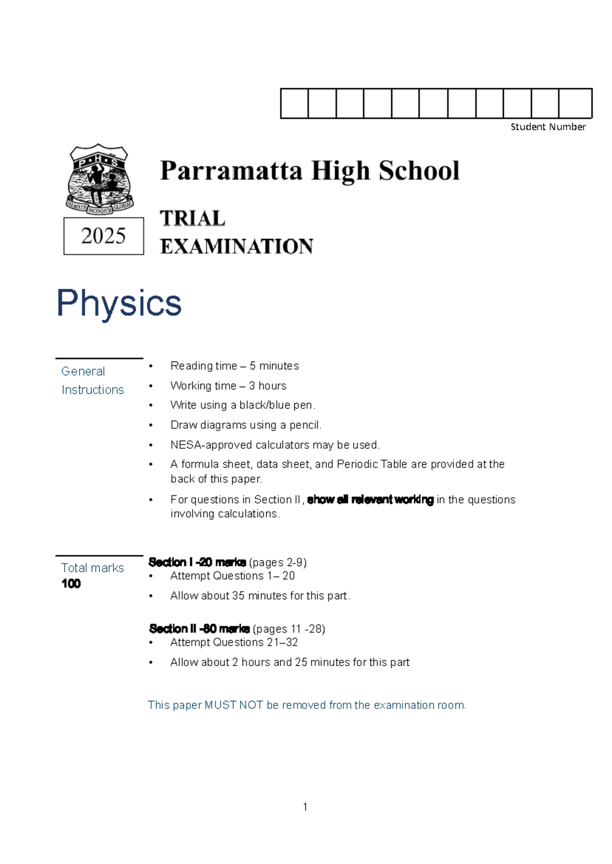 2025 HSC Physics Trial Exam Paper - Studocu