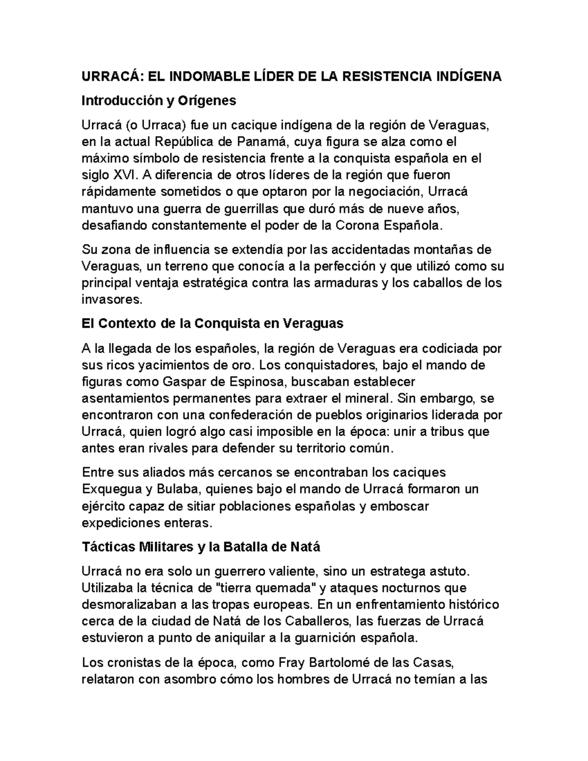 Cacique Urracá: Resistencia Indígena en Veraguas (Historia) - Studocu