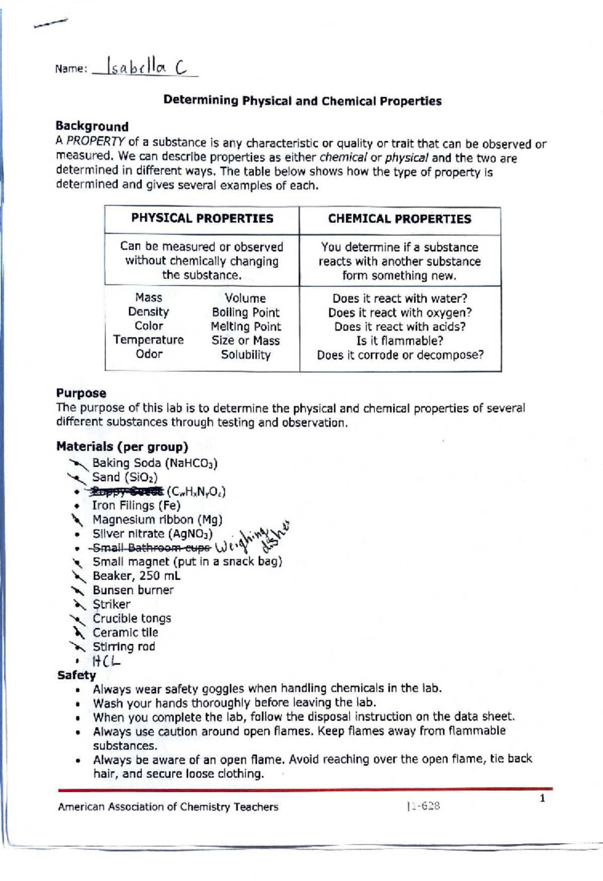 Phys. and Chem. Properties Lab Report (CHEM 101) - Studocu