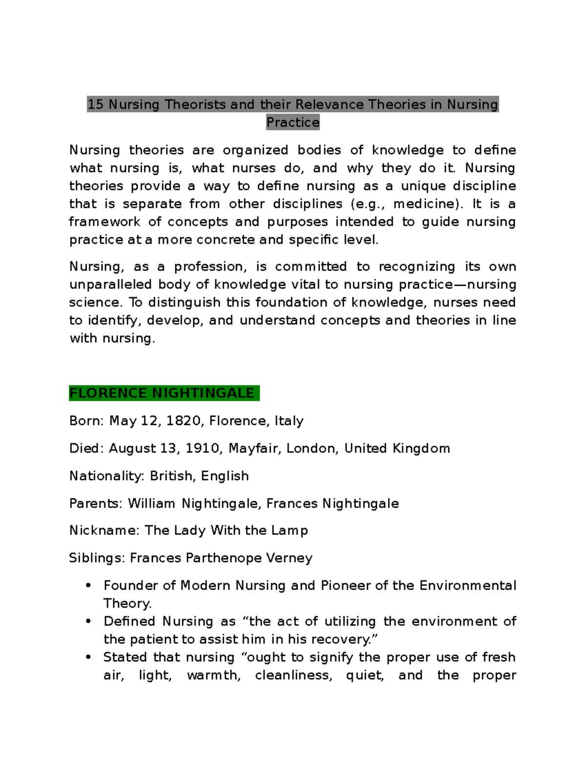 15 Nursing Theories - hehe - 15 Nursing Theorists and their Relevance ...