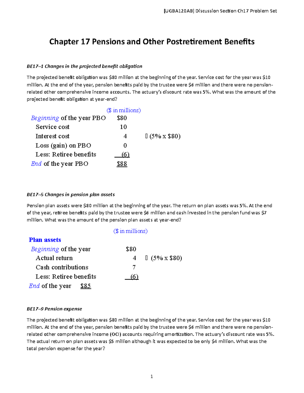 Chapter 17 Solutions - discussion section - Chapter 17 Pensions and ...