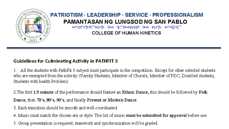 Culminating Activity Guidelines for PATHFIT 3 - Midterm E 3 - Studocu