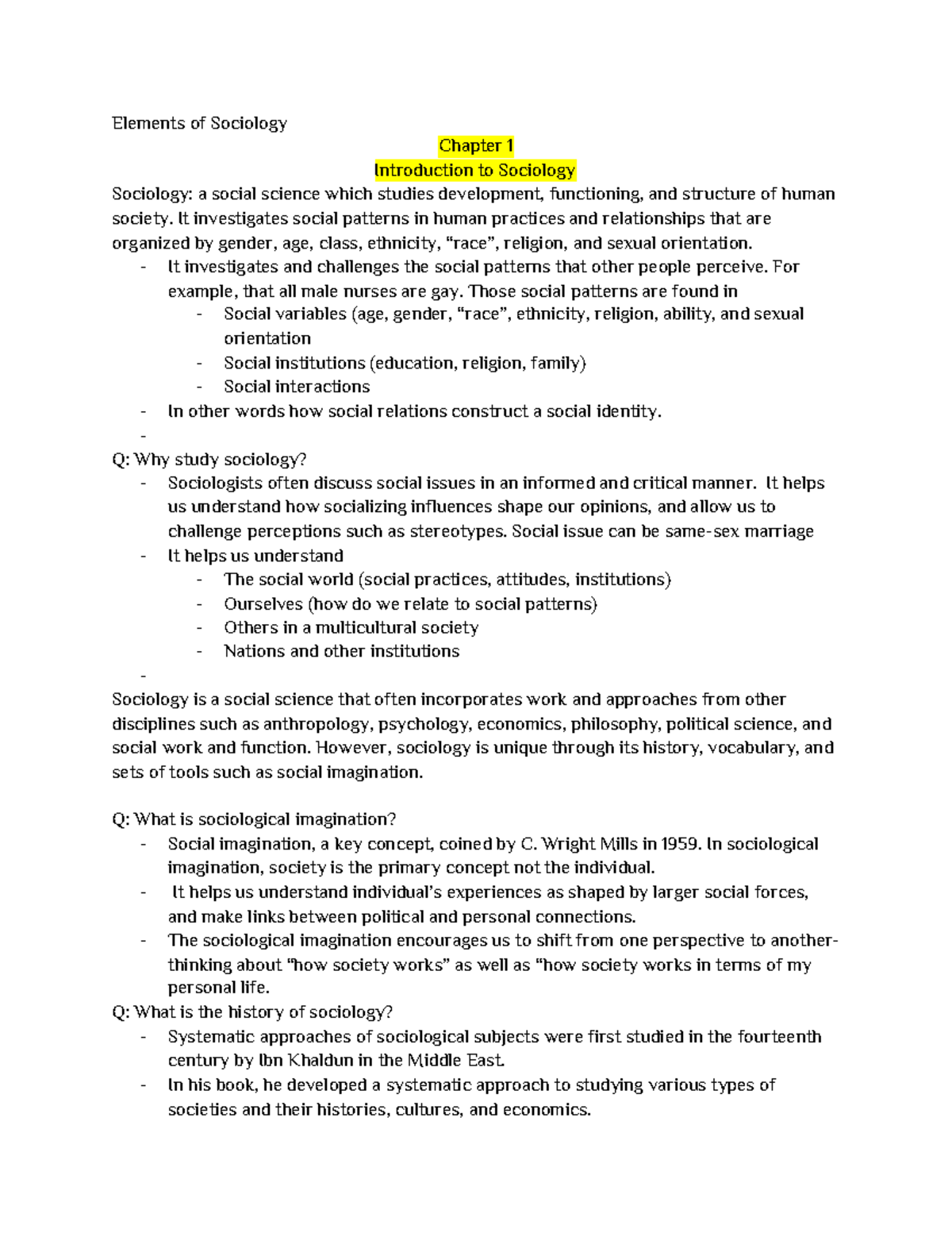 SOC 1101 Chapter 1: Introduction to Sociology Overview and Key Concepts ...