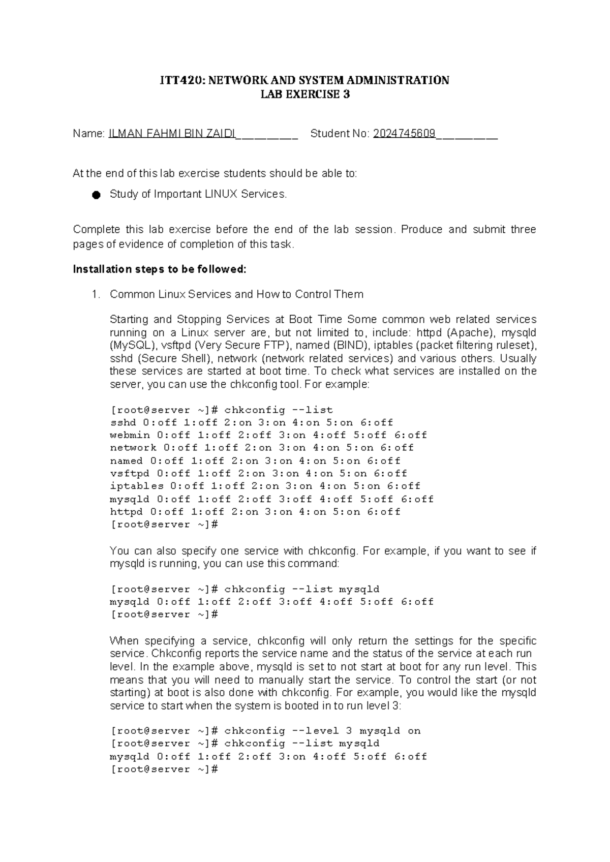 ITT420: Network & System Admin Lab 3 - Managing Linux Services - Studocu