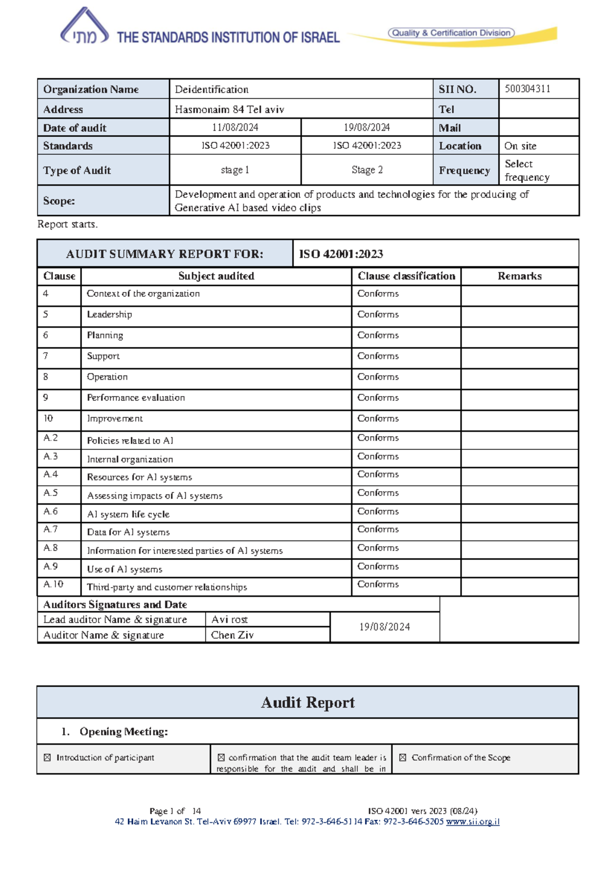 Audit Report for ISO 42001:2023 Compliance Evaluation - Studocu