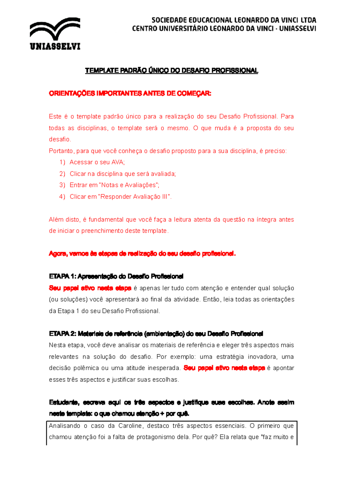 Desafio Profissional 1: Template Padrão e Orientações Essenciais - Studocu
