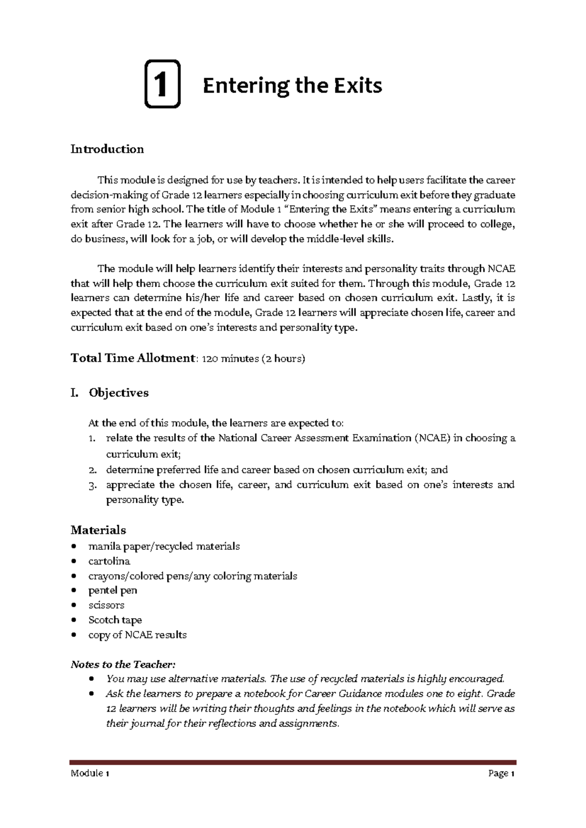 Module 1 Edited - essay - Entering the Exits Introduction This module ...
