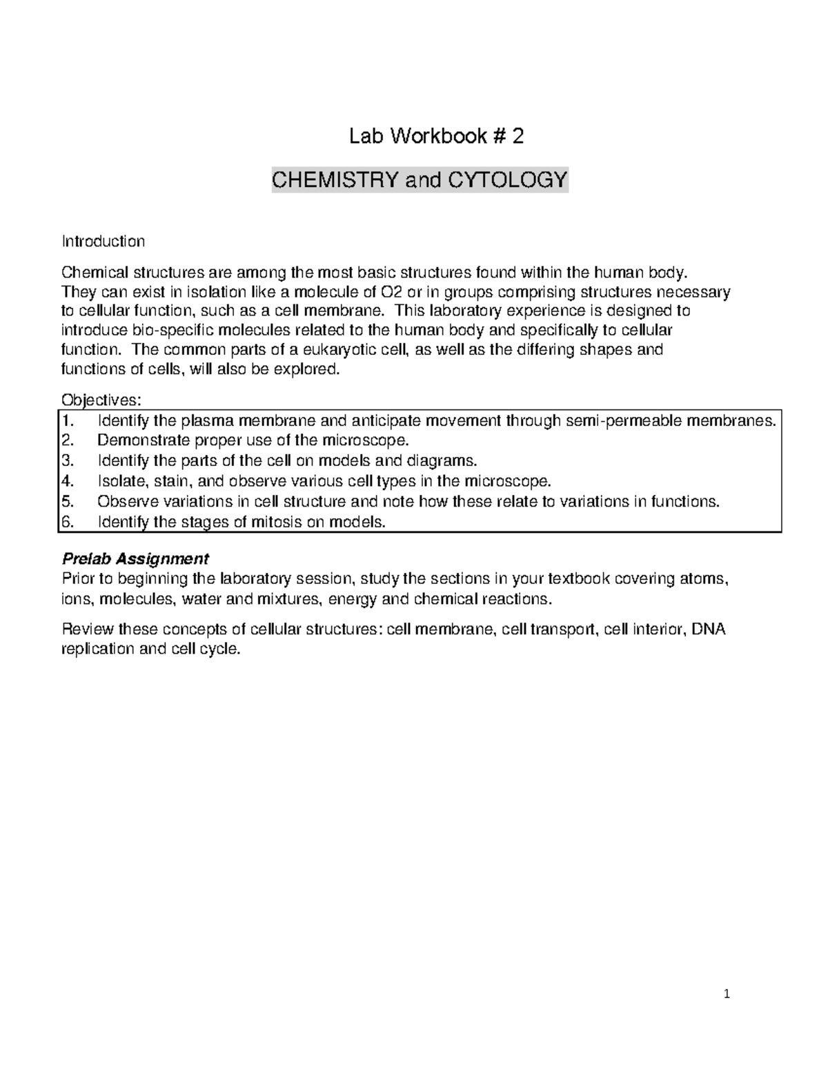 CHEM 101 Lab Workbook: Introduction to Cell Structures & Microscopy ...