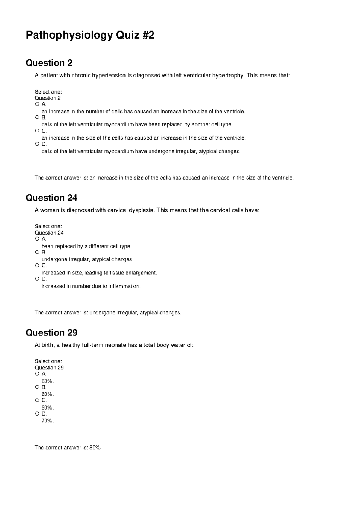 Patho 202 - Quiz #2 Practice Questions and Answers - Studocu