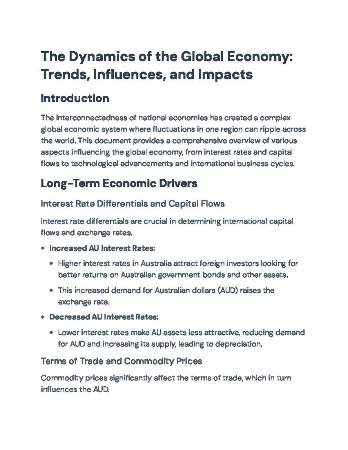 The Dynamics of the Global Economy: Influences and Impacts (ECO 202 ...
