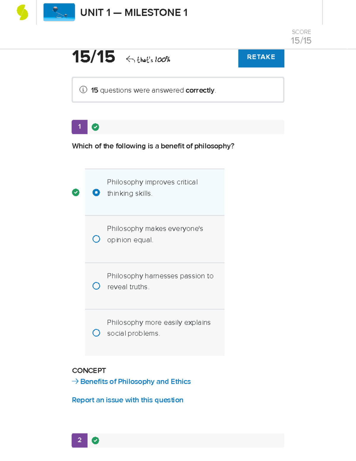 Sophia Ethics Unit 1 Milestone 1 - 1 CONCEPT → Benefits of Philosophy ...