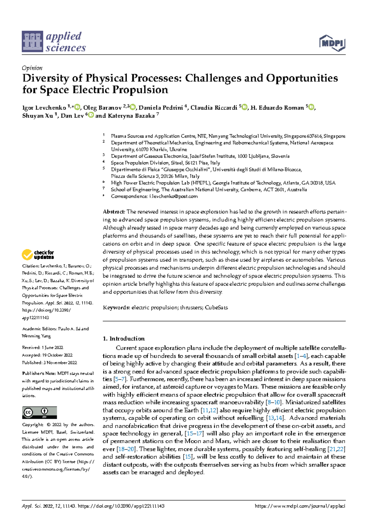 Applied Sciences (APPL 2022) Opinion: Diversity of Physical Processes ...