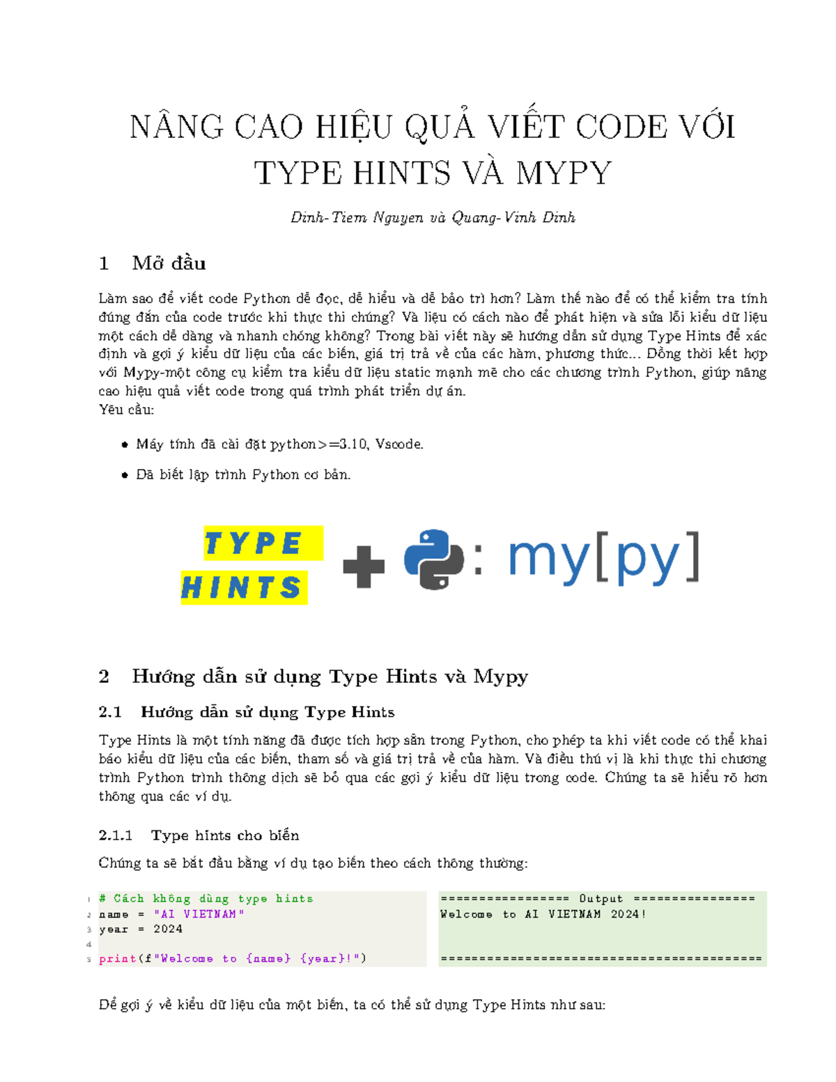 Hướng Dẫn Sử Dụng Type Hints và Mypy trong Python - CS101 - Studocu